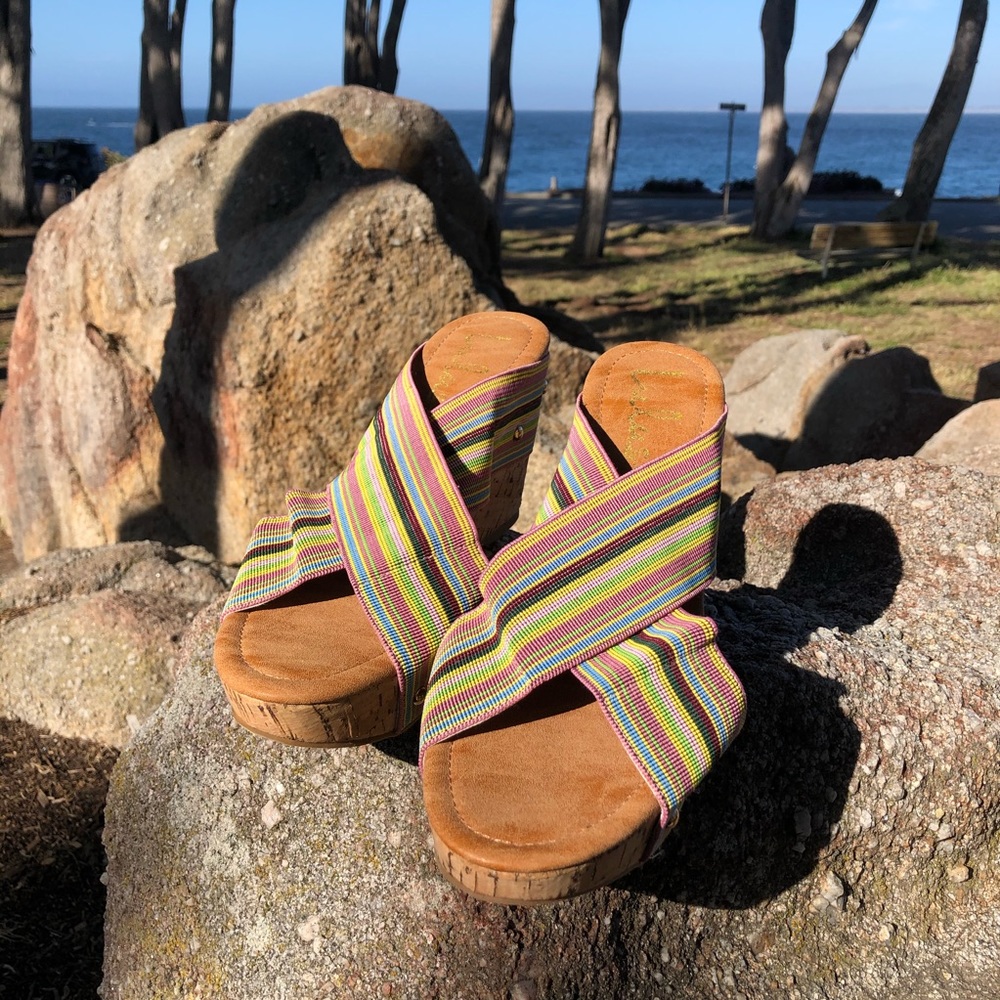 Lulu’s Cork Wedge Ginnie Blue Sandal - Gem